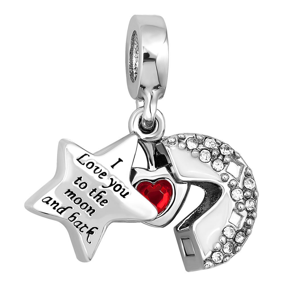 CharmSStory Heart I Love You To The Moon and Back Charm Jewelry Photo Beads For Bracelets (White)