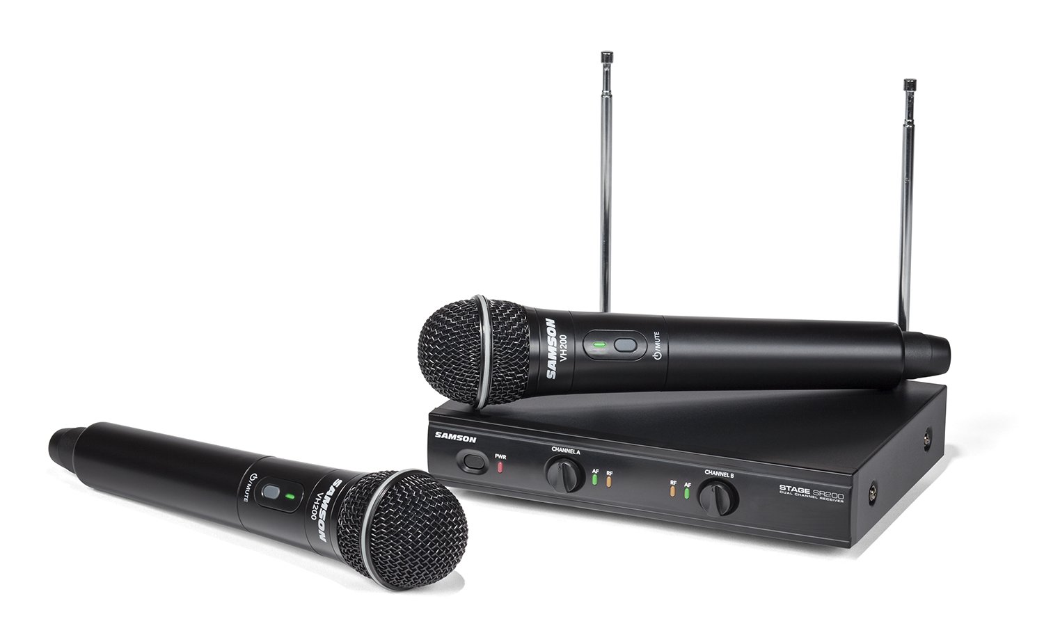 SamsOn-Stage 200 Handheld Dual-Channel Wireless System with Two Q6 Dynamic Microphones, Group D, Black