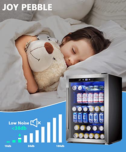 Joy Pebble Mini Fridge Beverage Cooler - 128 Can mini fridge with glass door for Soda Beer or Wine -Drink Dispenser Small Refrigerator with Adjustable Thermostat for Office Home (4.4 cu.ft)