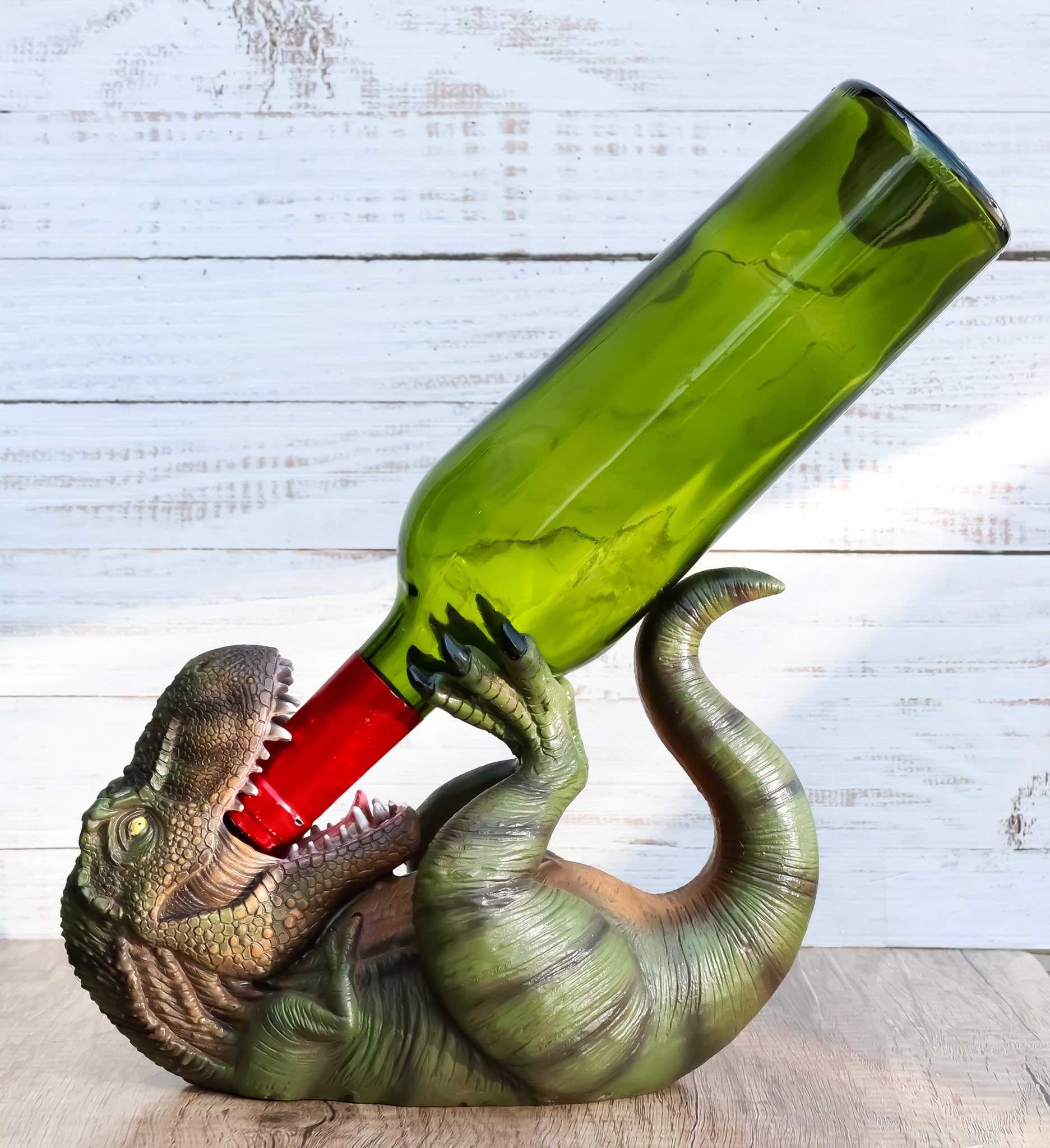Ebros Dino Wino Prehistoric Dinosaur Thirsty T-Rex Wine Bottle Holder 9.25" Long Caddy Figurine Jurassic Era Trex Statue Kitchen and Dining Decor Party Hosting Prop Tyrannosaurus Rex Dinosaurs