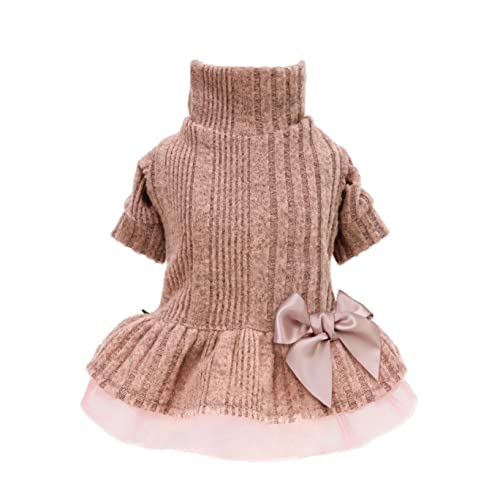 Fitwarm Knitted Dog Tulle Sweater Dress, Dog Winter Clothes for Small Dogs Girl, Cat Apparel, Pink, XS