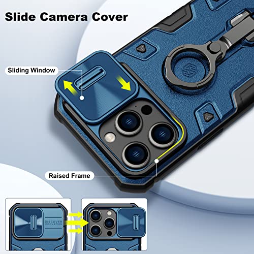 Nillkin Case for iPhone 14 Pro Max Case with Stand, Slide Camera Cover, Military Grade Shockproof Portective Case Compatible with MagSafe Wireless Charger&Magnetic Car Mount Holder,Blue