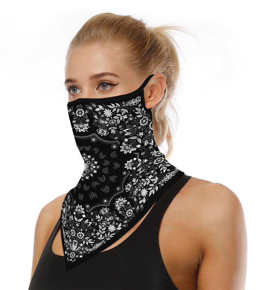 Face Mask Reusable Washable Cloth Bandanas Women Men Neck Gaiter Cover Ear Loops for Dust black