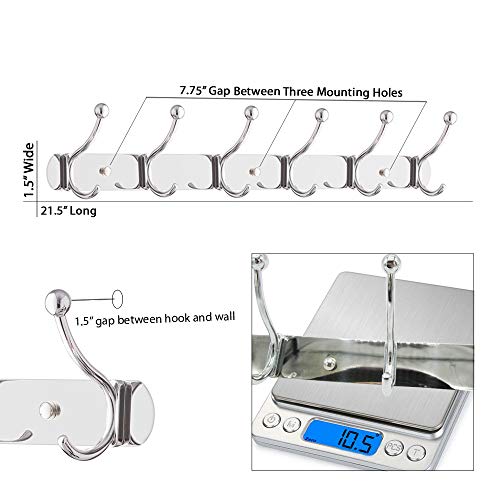 Wall Hooks Rack β Nickle Wall Mount Hook Rack with Six Double Hooks for Hanging Towels Coats Purse Bags & Clothes, Decorative Heavy Duty Mounted Hangers for Hats, Metal Hanger for Room