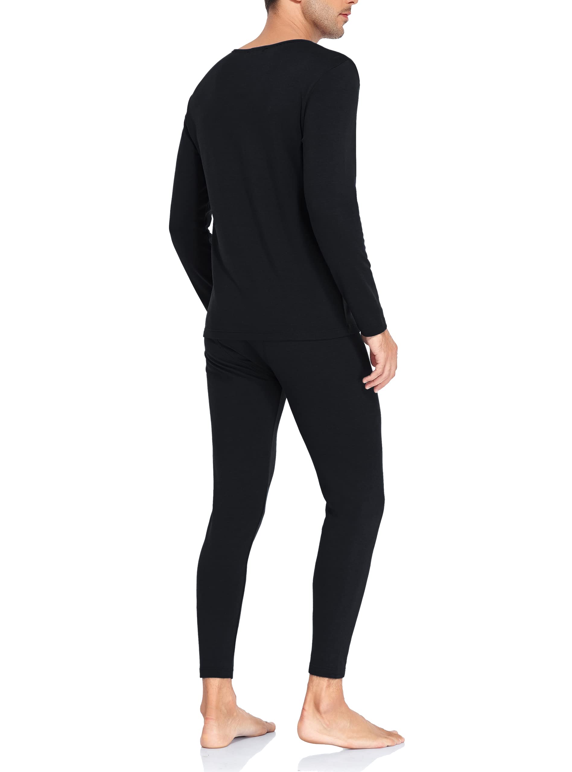 COLORFULLEAF Thermal Underwear for Men Set Soft Fleece Lined Warm Base Layers Long Johns for Men Thermal Top and Bottom (Black, M)