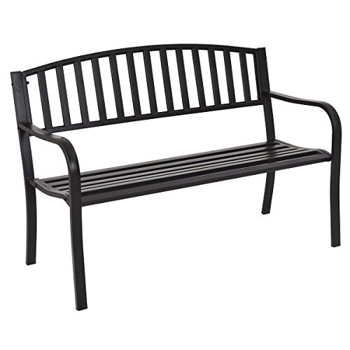 Giantex Outdoor Bench, 50” Patio Garden Bench with Steel Frame, Slat Design, 500 Lbs Weight Capacity, Patio Seating Bench for Porch, Backyard, Poolside, Outside Decor Furniture, Park Loveseat, Black
