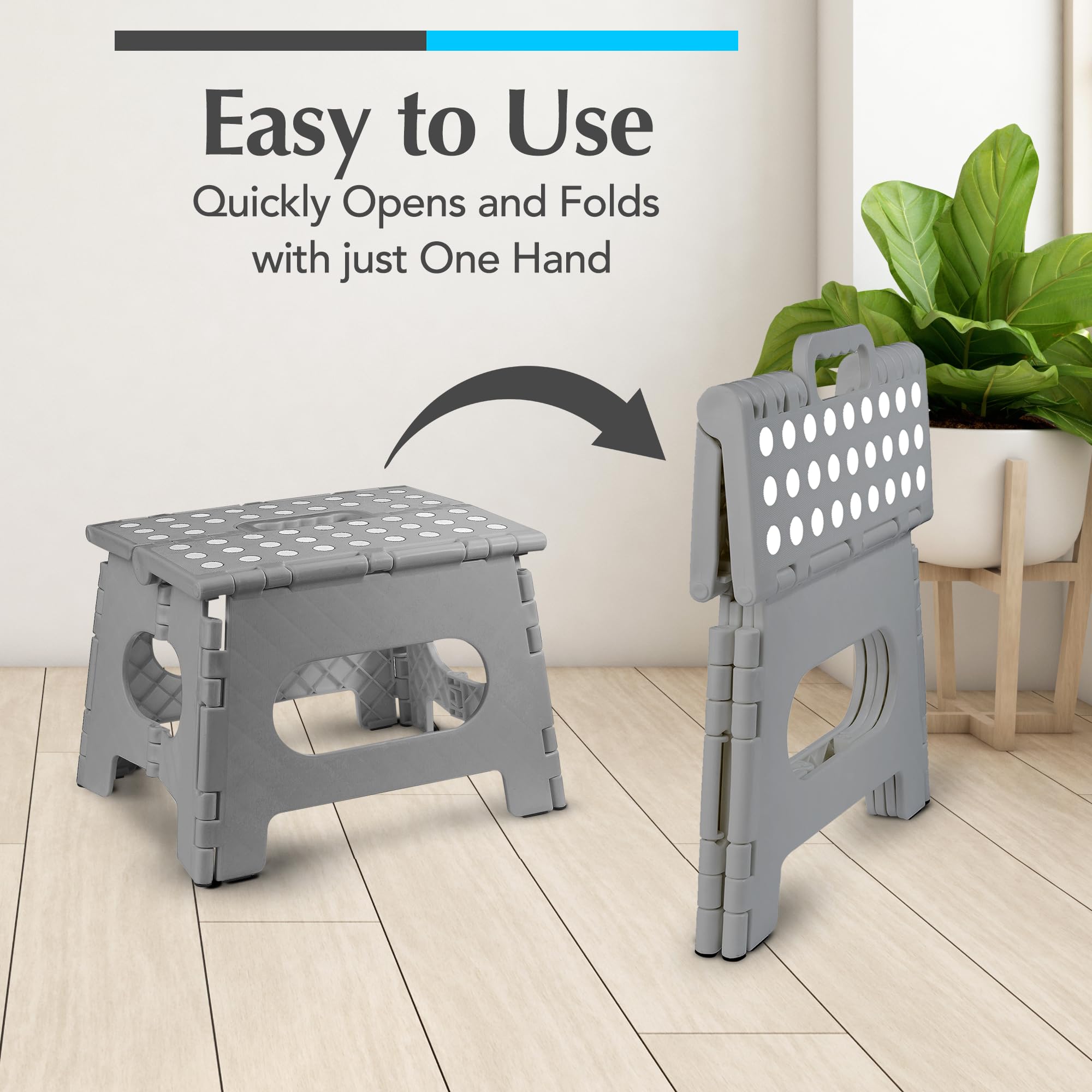 Handy Laundry Folding Step Stool - The Lightweight Step Stool is Sturdy Enough to Support Adults and Safe Enough for Kids. Opens Easy with One Flip. Great for Kitchen, Bathroom or Bedroom. (Grey)