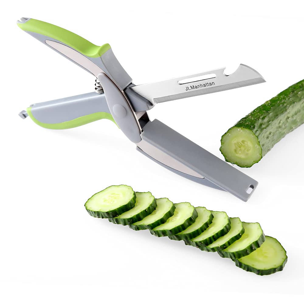 Clever Food Choppers Smart Cutter Slicer Kitchen Shears with Built-in Cutting Board for Picnics & Kitchen Vegetables and Food (Green)