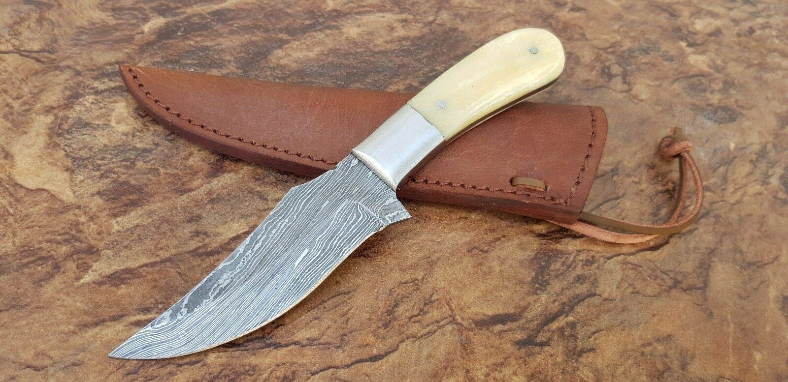 Carepro Hand Forged Damascus Steel Knife Bone Handle Custom Made Hunting Knife