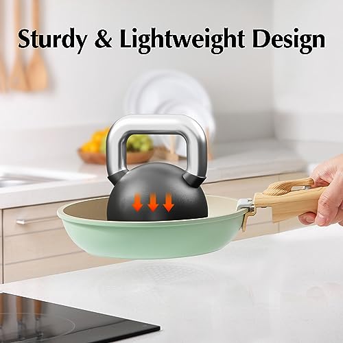 Nonstick Cookware Sets, Ceramic Pots and Pans Set with Detachable Handle, 5 Piece Non Stick Kitchen Cooking Sets, RV Cookware Set for Induction Stoves Dishwasher Oven Safe, PTFE PFOA PFAS Free, Green