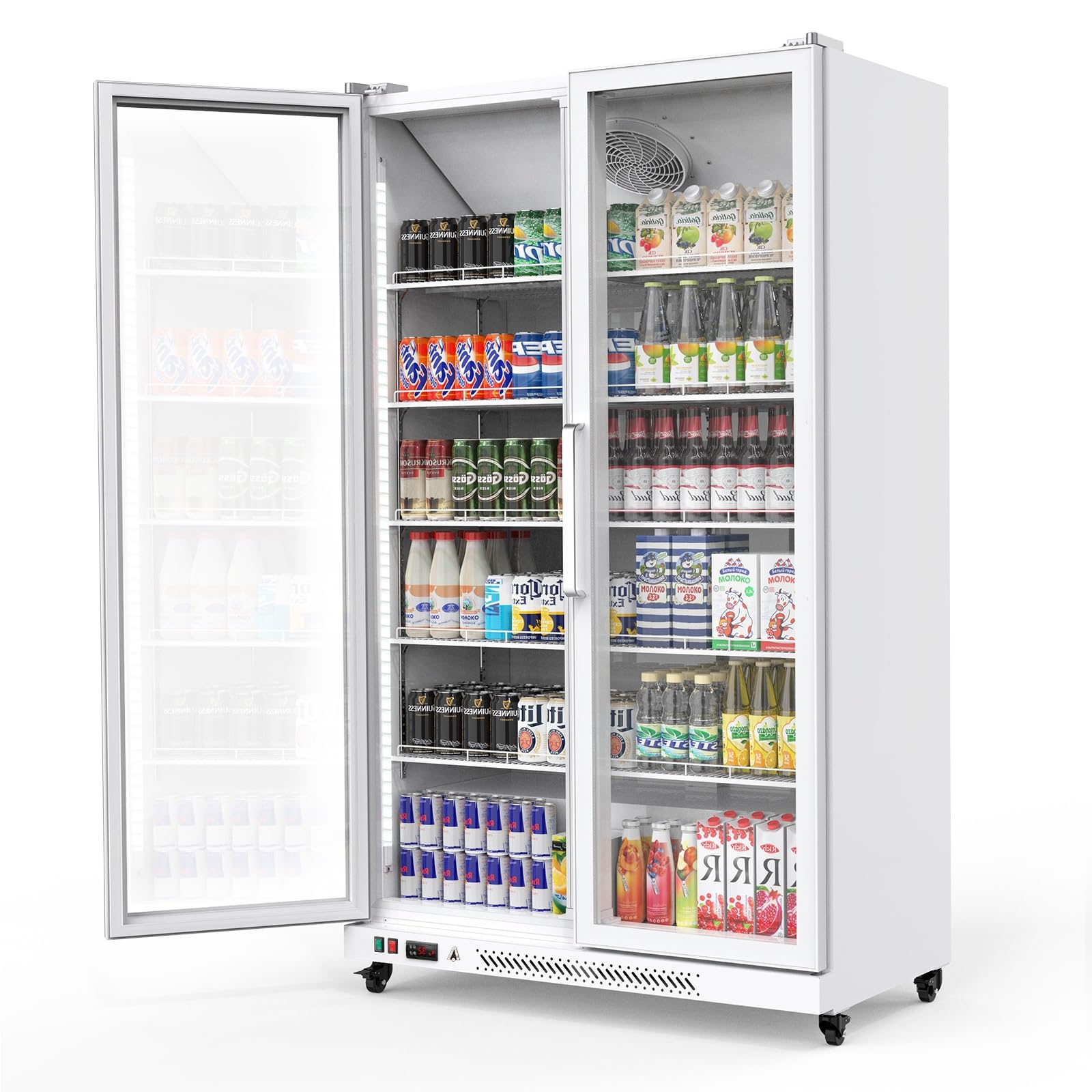 GarveeTech Commercial Refrigerator, Glass Door with LED Lighting - Upright Beverage Display Cooler for Home, Store, Gym, or Office, Featuring Double Swing Doors and 28.2 cu.ft