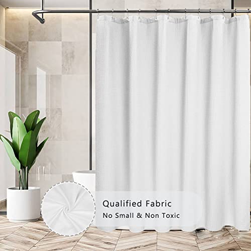 PEDBANRO White Shower Curtain - Waffle Weave Textured Fabric Shower Curtains for Bathroom, Machine Washable Waterproof Soft Cloth & Hotel Quality, Rust Resistant Grommets Weighted Bottom Hem, 72x72