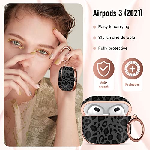 Maxjoy Airpods 3rd Generation Case,Protective Shockproof Cover with Keychain Compatible,Cute AirPods 3rd Generation Case Cover, Apple airpod 3 case,for Girls and Women and Men (Leopard print on black)