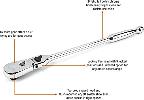GEARWRENCH 3/8" Drive 84 Tooth Locking Flex Head Teardrop Ratchet 11-1/2" - 81266A-07