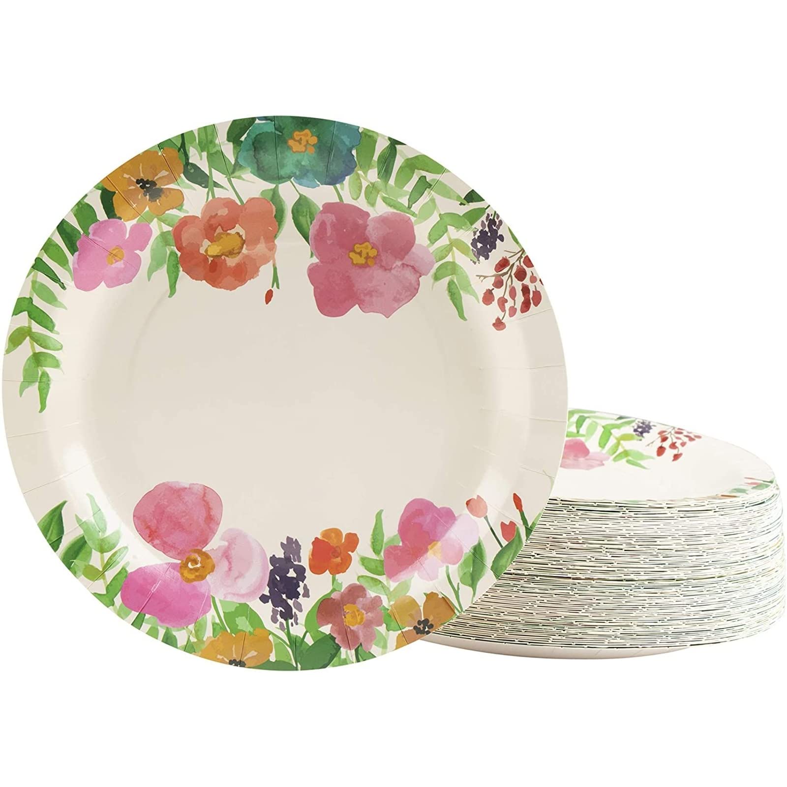 Juvale 80 Pack Disposable Watercolor Floral Party Plates, 9 Inches, Ideal for Tea Parties, Weddings, Bridals, Baby Showers, Outdoor Lunch