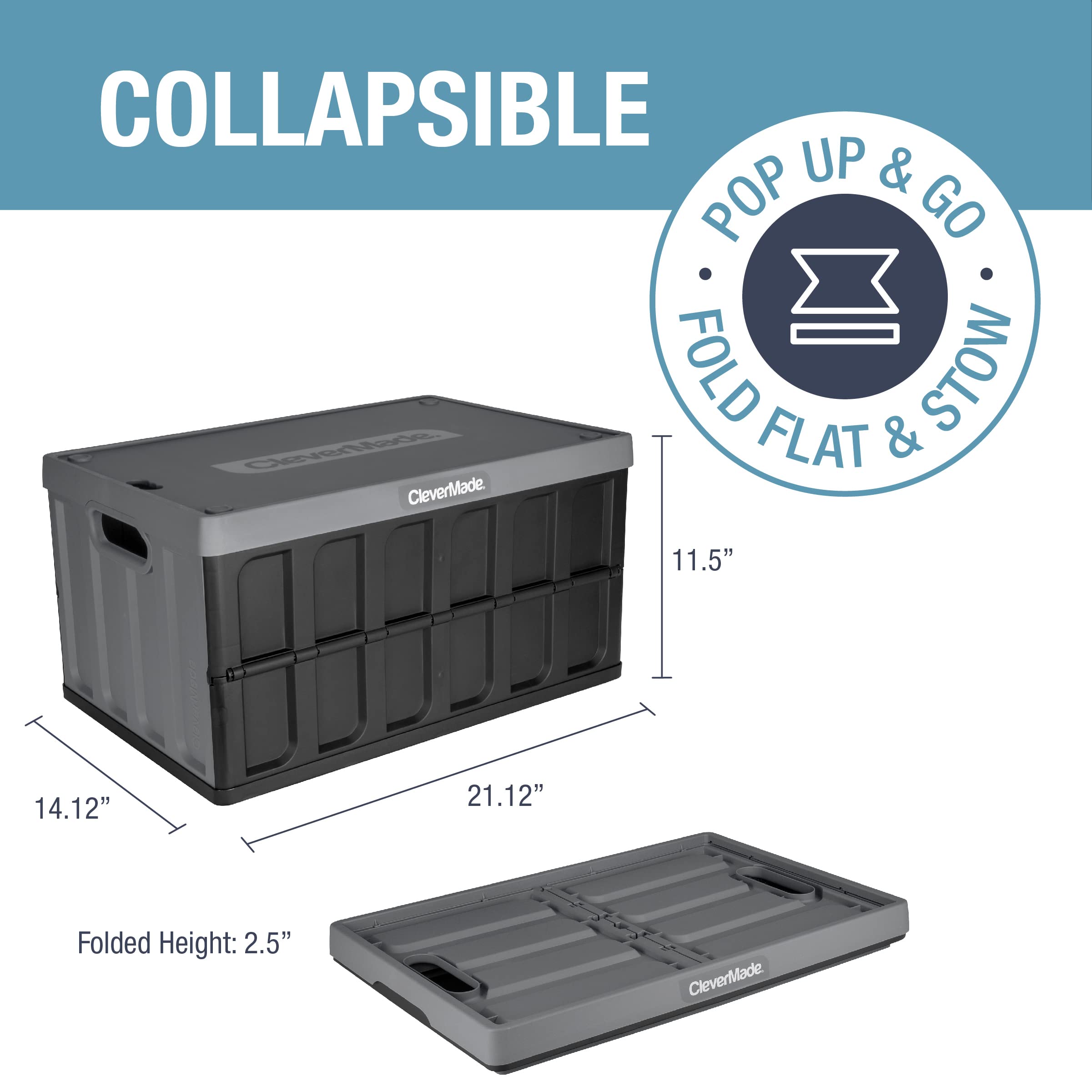 CleverMade Collapsible Storage Bins and Grocery Shopping Baskets (3 Pack)