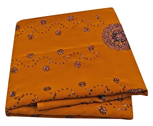 Peegli Indian Vintage Orange Georgette DIY Fabric Traditional Dress Material Sequins Textile