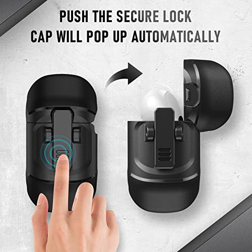 Maxjoy for AirPods Pro 2nd Generation Case 2022, Carbon Fiber Secure Lock Clip Full Body Shockproof Hard Shell Protective Case Cover with Keychain for Apple AirPod Pro 2, Black
