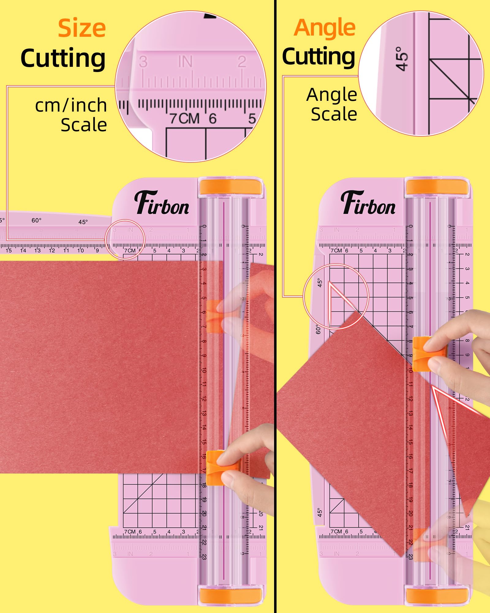 Firbon Pink A5 Paper Cutter, Straight Small Paper Trimmer with Side Ruler for Scrapbooking Craft, Paper, Coupon, Label, Cardstock