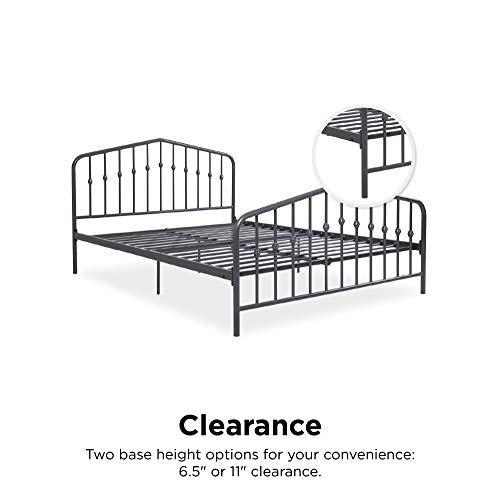 Novogratz Bushwick Metal Bed with Headboard and Footboard | Modern Design | Queen Size - Grey
