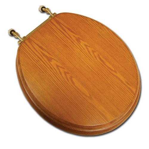 Decorative Wood Seat, Light Oak Finish, Brass Hinge, Round Closed Front with Cover