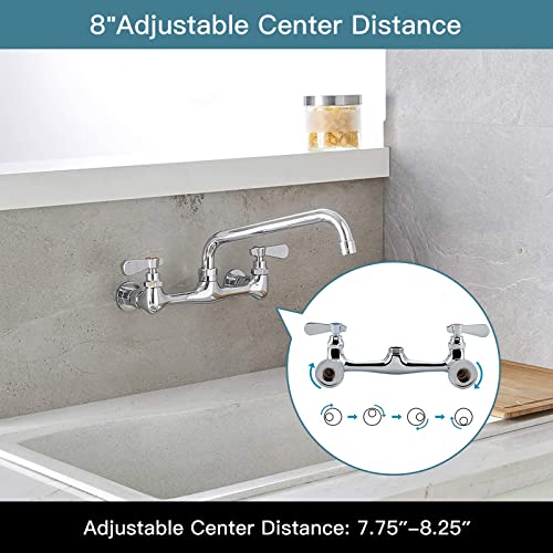 Evolvegoods Kitchen Sink Faucet with 10 Inch Swivel Spout Commercial Centerset Sink 2 Handle Polished Chrome Utility Laundry Restaurant rv Kitchen Faucets Wall Mount