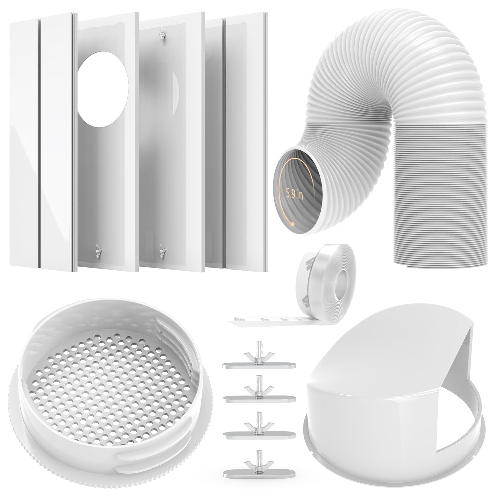 E-SDS Portable Air Conditioner Window Kit with 5.9” Diameter 78" Length Exhaust Hose, Seamless Portable AC Window Vent Kit for Sliding Window
