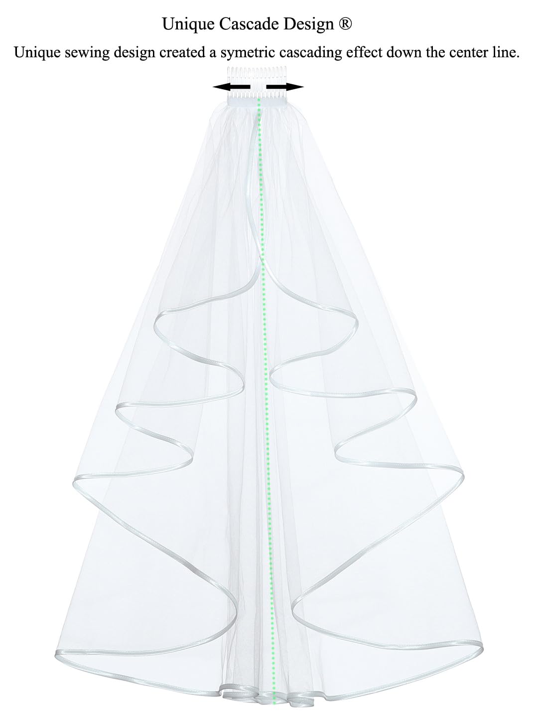 SAMKY Elegant 1T 1 Tier Ribbon Cascade Waterfall Veil - White Short Shoulder Length 20" V604