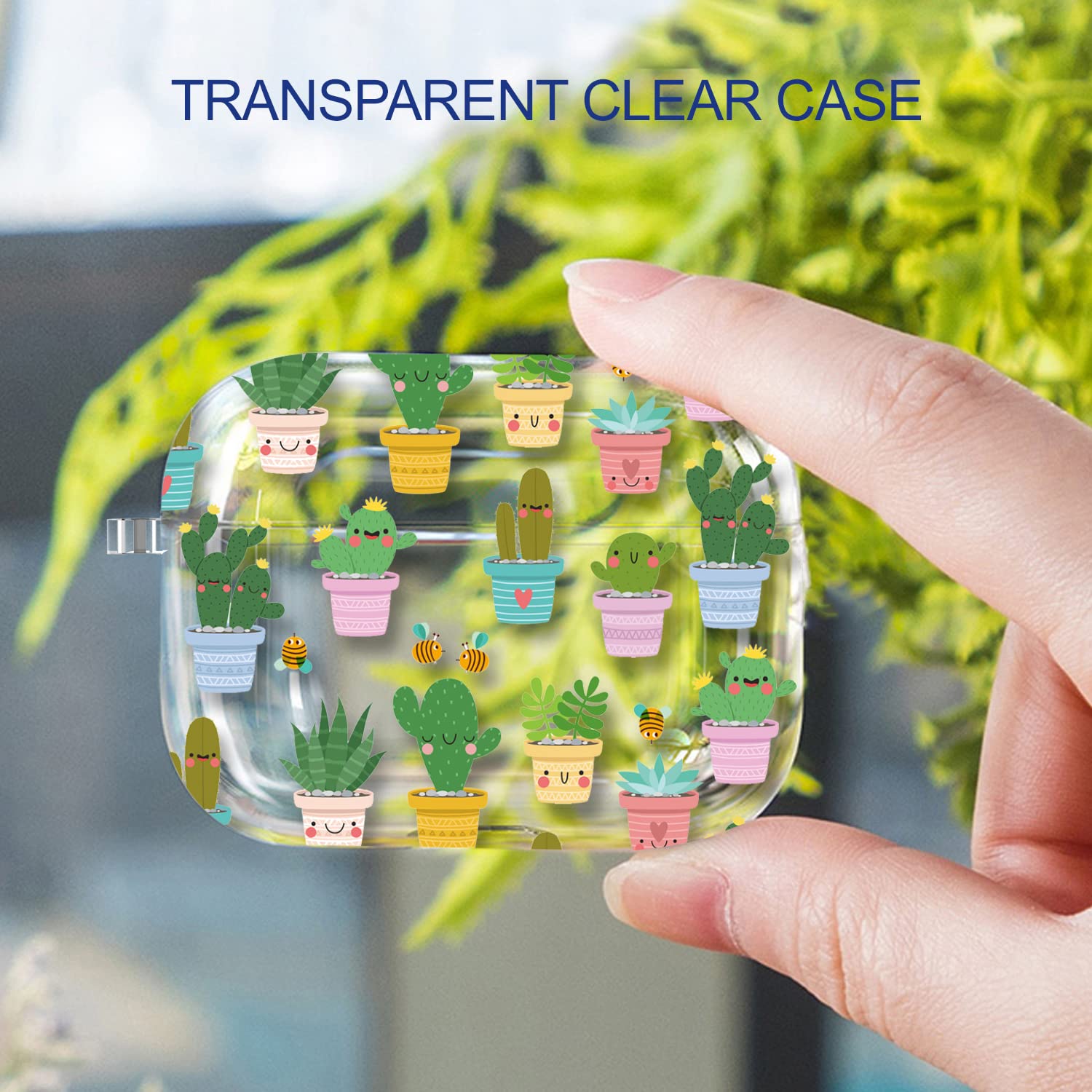 Maxjoy for Airpods Pro 2nd Generation Case Cover, Clear Cactus AirPod Pro 2 Case for Women Cute Protective iPod Pro 2 Cover with Keychain for AirPod Pro 2nd Gen Case 2023/2022, Transparent