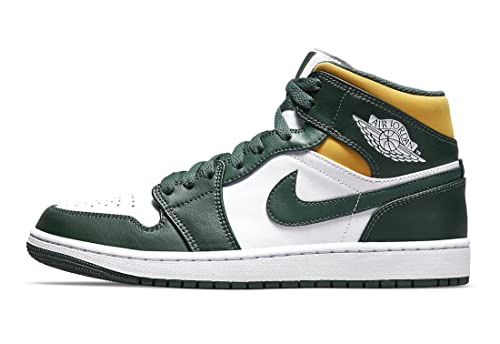 Nike Men's Air Jordan 1 Mid Shoes, Noble Green/Pollen-white, 12