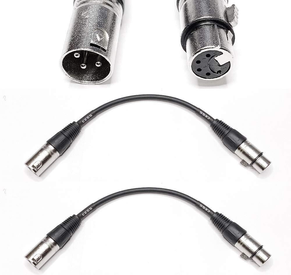 CESS-007 XLR3M to XLR5F DMX512 Adaptor Cable - 3-Pin Male XLR to 5-Pin Female XLR DMX Turnaround - 2 Pack