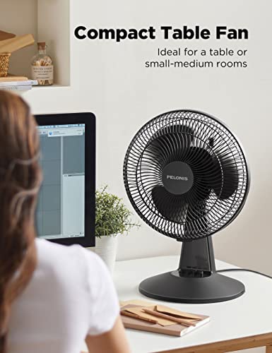 PELONIS Table Fan 12-Inch Oscillating Table Fan Small Portable Electric Plug-In Desk Fan 3-Speeds Adjustable Tilt Head for Bedroom and Office Black