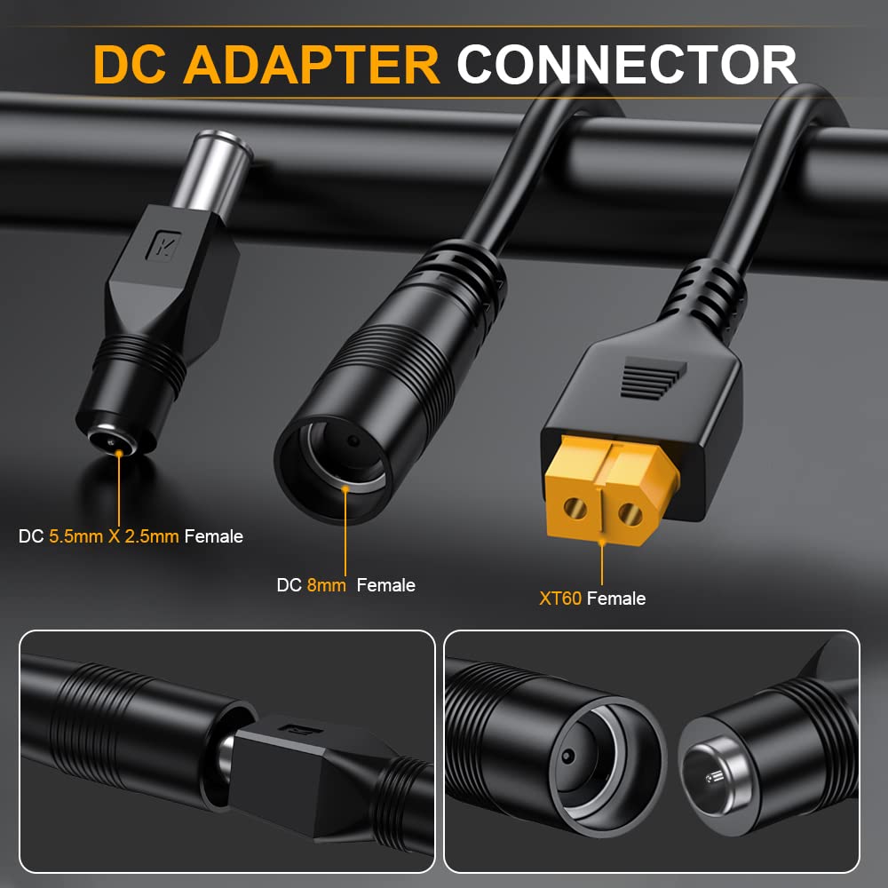 ELECTOP DC 8mm Y Branch Parallel Adapter 14AWG 8mm Female to XT60 Female Solar Panel Adapter 8mm DC Power Plug with DC 5.5x2.5mm Converter for Jackery GZ Yeti Solar Generator Portable Power Station