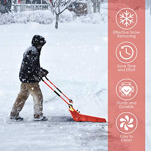 Goplus Snow Scoop, 26" x 24" Folding Snow Shovel, Sleigh Shovel with U-Handle & Wheels for Backyard Walkways Driveway, No Assembly Needed (Red)