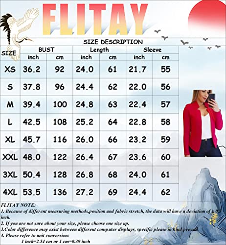 FLITAY Women's Slim Fit Casual Long Sleeve Blazer Plus Size Solid Color Trendy Blazer Black S