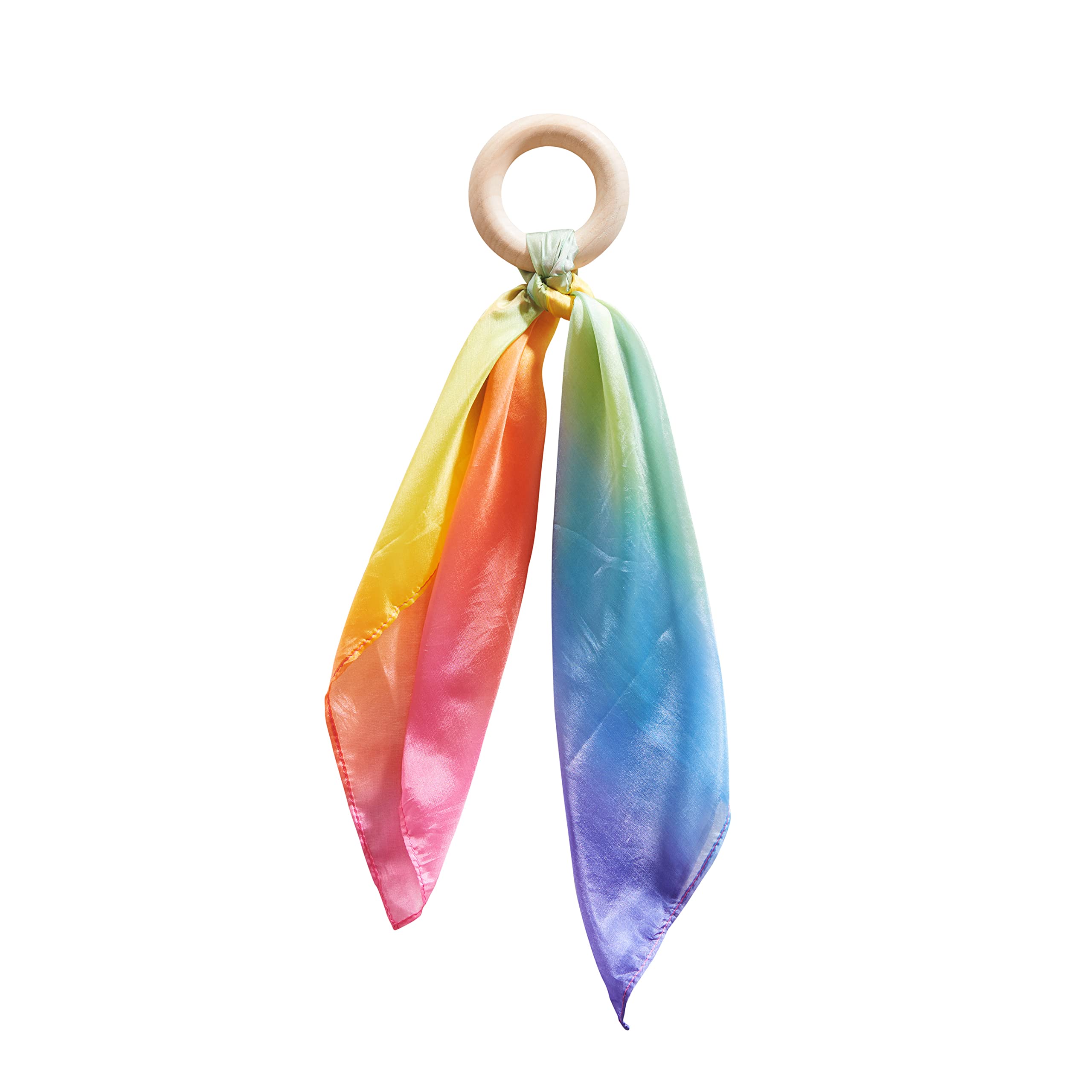 Sarah's Silks Silk and Wood Baby Teether Toy for Babies 3 Months and Older - Rainbow