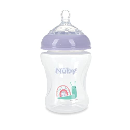 Nuby 3-Pack Infant Feeding Bottles with Slow Flow Breast Size Silicone Nipple: 0+ Months, 8oz, 3 Pack Set: Delicate Llama, Snail, Unicorn Prints
