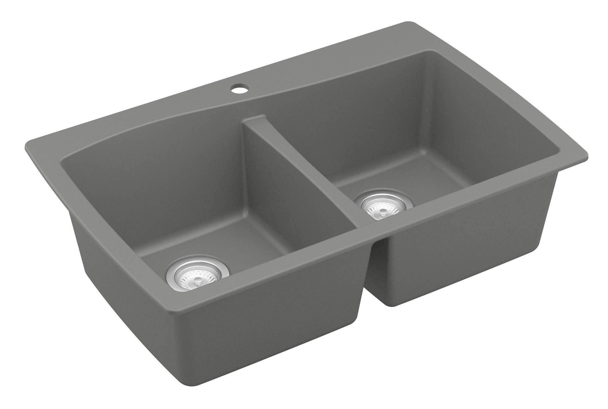 Karran QT-720 Drop-In Quartz Composite 34 in. 1-Hole 50/50 Double Bowl Kitchen Sink in Grey