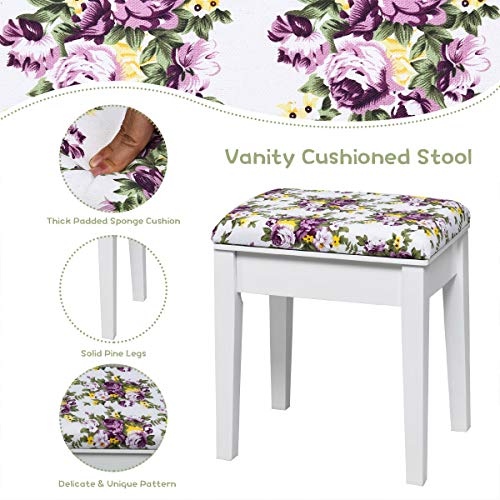 CHARMAID Makeup Vanity Desk with Flip Top Mirror and 3 Drawers, 7 Storage Compartments, White Writing Desk Dressing Table Vanity Set with Cushioned Stool for Kids Girls Women, Easy Assembly