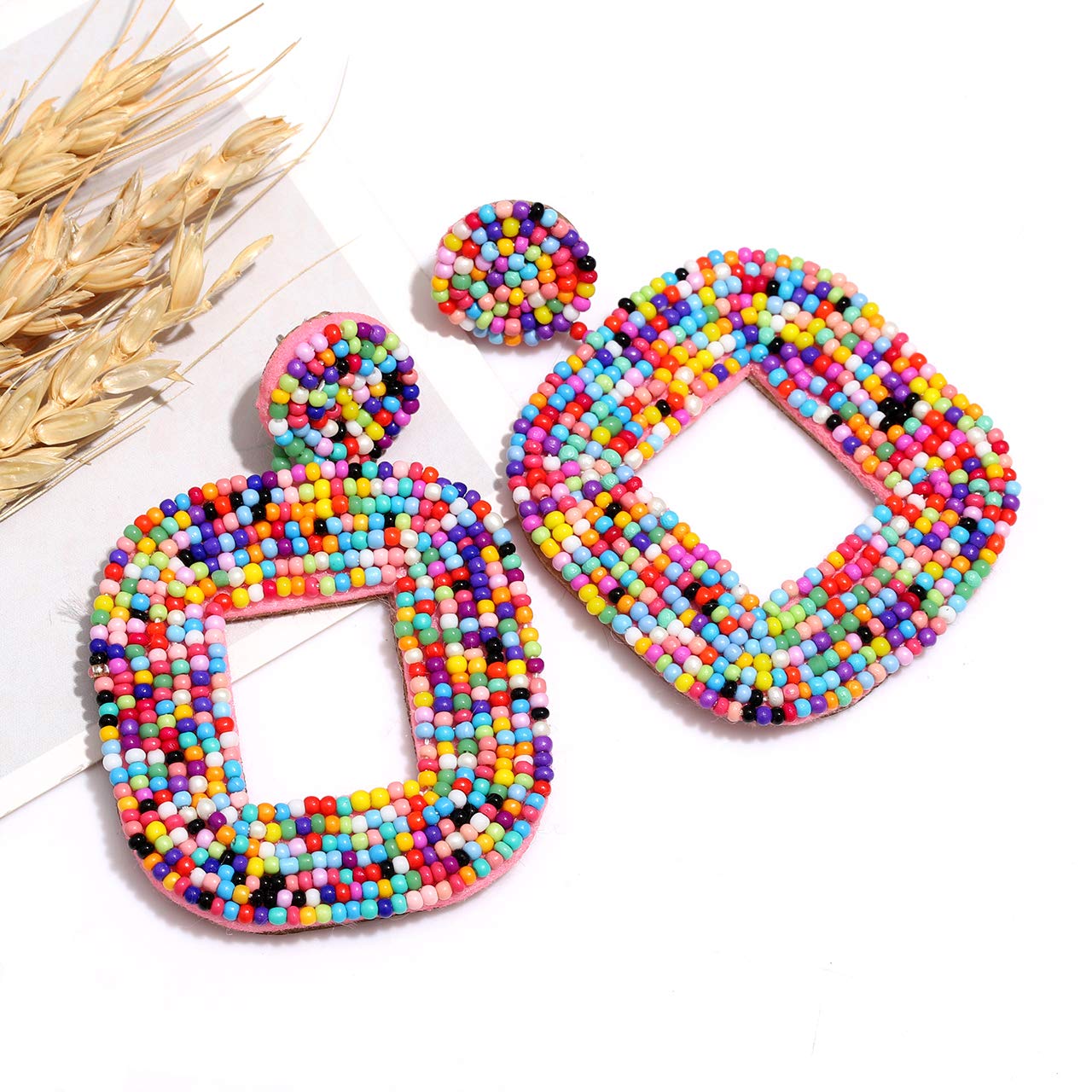XOCARTIGE Bead Drop Earrings for Women Seed Beaded Dangle Earring Studs (A Multicolored)