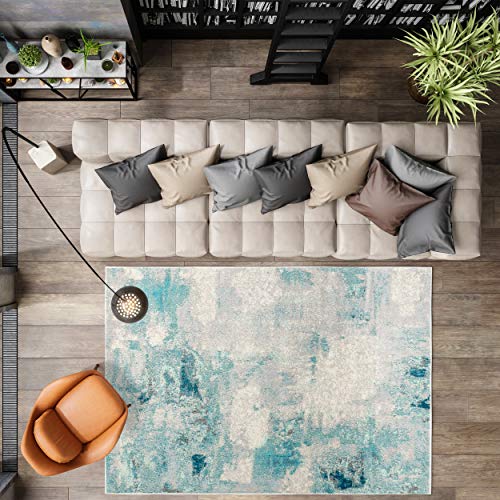 JONATHAN Y CTP104A-5 Contemporary POP Modern Abstract Vintage Indoor Area -Rug, Transitional, Bohemian Easy -Cleaning,Bedroom,Kitchen,Living Room,Non Shedding, Cream/Blue, 5 X 8