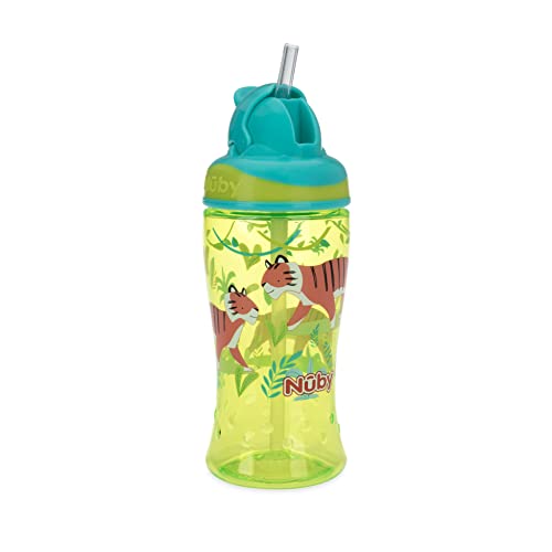 Nuby Thirsty Kids No-Spill Flip-it Printed Boost Cup with Thin Soft Straw - 12oz, 18+ Months, 1 Pack Print May Vary