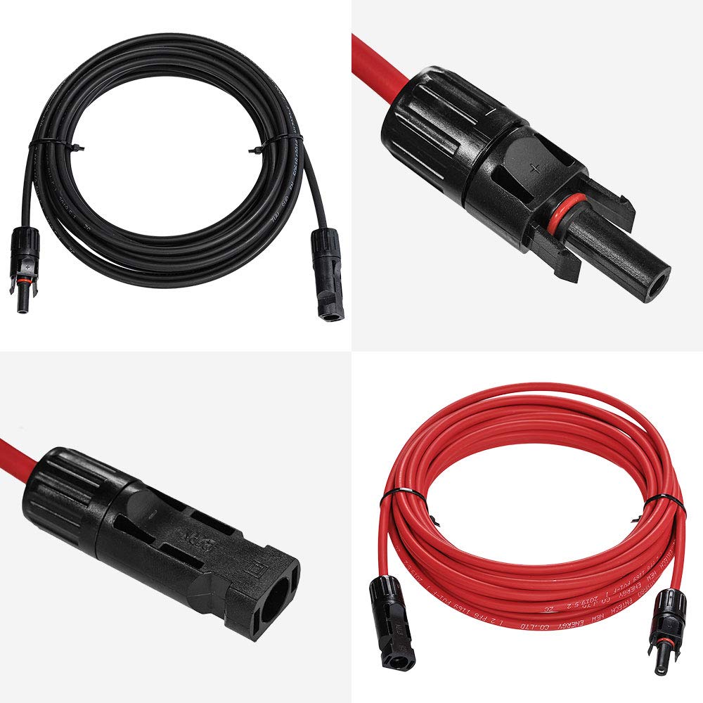 Carkio Solar Adaptor Cable,1 Pair Waterproof 12 Gauge 12AWG(4mm²) Wire 20 Feet Solar Panel Extension Cable Wire with Female and Male Connectors Compatible with Solar Panel System-Red&Black