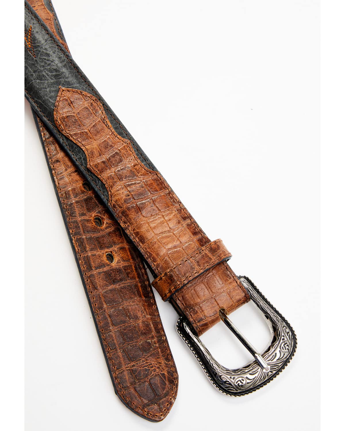 Cody James Men's Etched Caiman Antique Belt Black/Brown 32