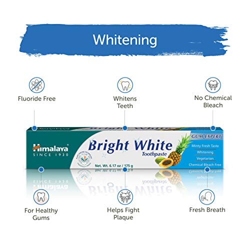 Himalaya Bright White Toothpaste, Fluoride Free to Reduce Plaque & Whiten Teeth, 6.17 oz (Pack of 2)