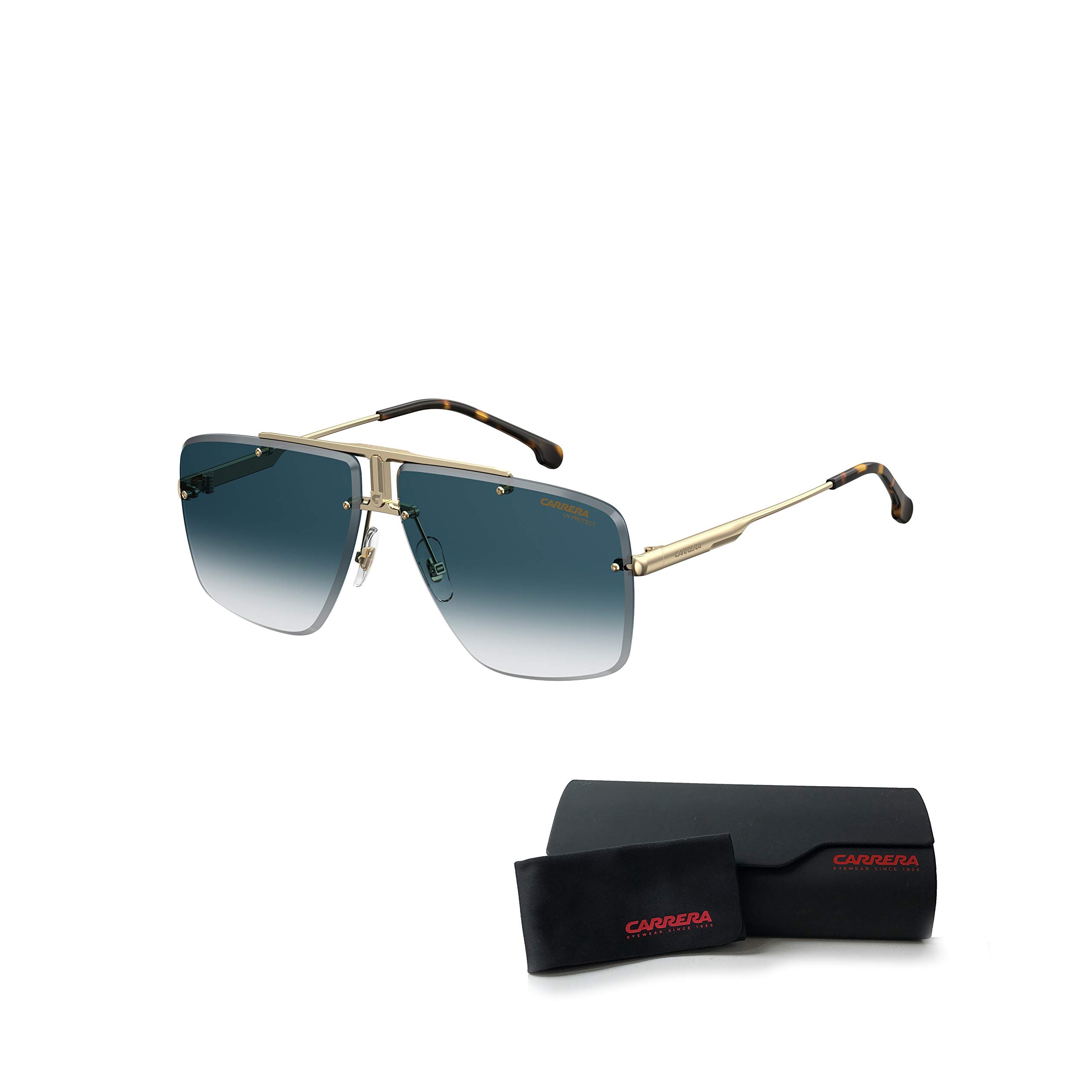 Carrera CA1016/S 0001 64mm Yellow Gold/Dark Blue Gradient Square Sunglasses for Men for Women + BUNDLE with Designer iWear Eyewear Kit