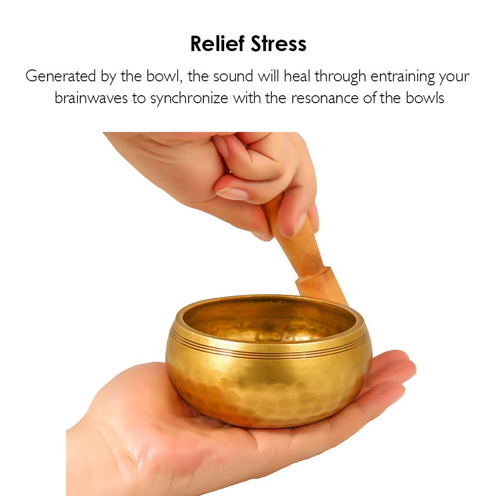 SATNAM 4'' Tibetan Meditation Yoga Singing Bowl Set Hand Hammered Singing Bowl With Mallet & Silk Cushion, For Meditation, Chakra Healing, Prayer, Yoga and Mindfulness