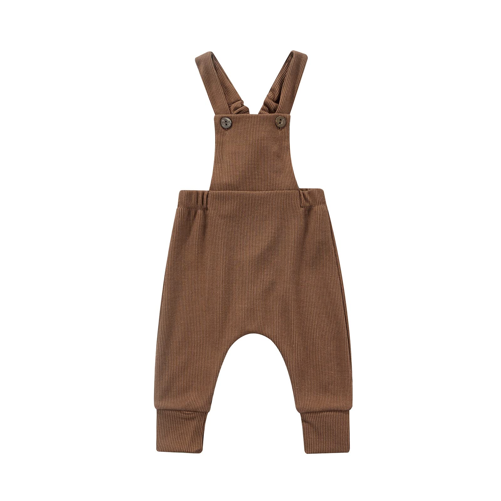 Karuedoo Newborn Baby Girls Boys Ribbed Overalls Solid Halter Backless Jumspuits Overalls Strap Suspender Pants Outfits (Brown, 12-18 Months)