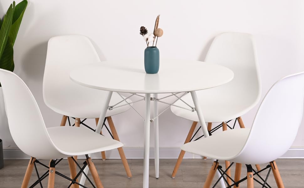 RokiaTek Round Dining Table Dia 31.5" Wood Top Metal Legs Simple Modern Leisure Table for Kitchen Dining Room Cafe Office Conference Coffee Room 2 to 4 People, White