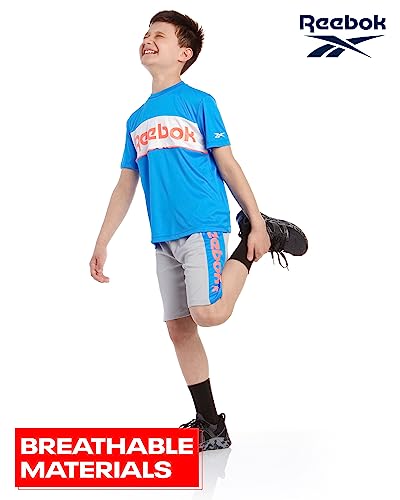 Reebok Boys' Active Shorts Set - 2 Piece Performance T-Shirt and Basketball Gym Shorts (8-12), Size 8, Electric Blue/Light Grey
